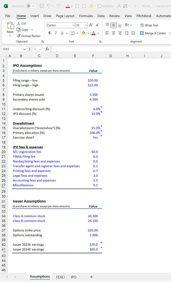 Initial Public Offering (IPO) Financial Model Excel Spreadsheet Templa ...